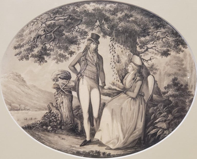 B Koller - Ink Drawing of a Man Courting A Woman Signed by B. Koller ...