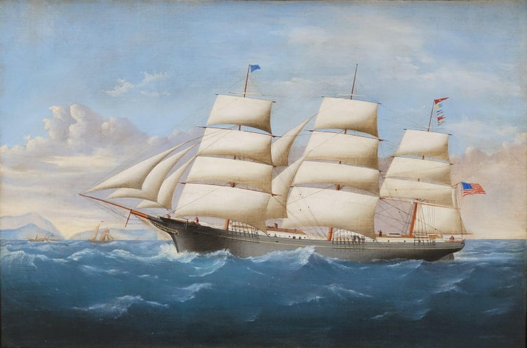 Charles Waldron - Large Painting of Ship "Pharos" Flying the American ...