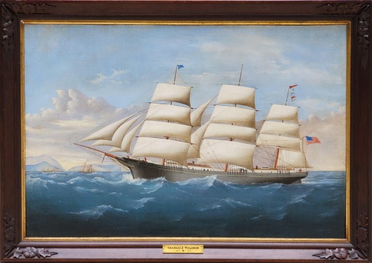 Charles Waldron - Large Painting of Ship "Pharos" Flying the American ...