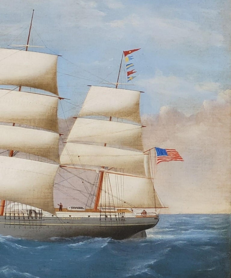 Charles Waldron - Large Painting of Ship "Pharos" Flying the American ...