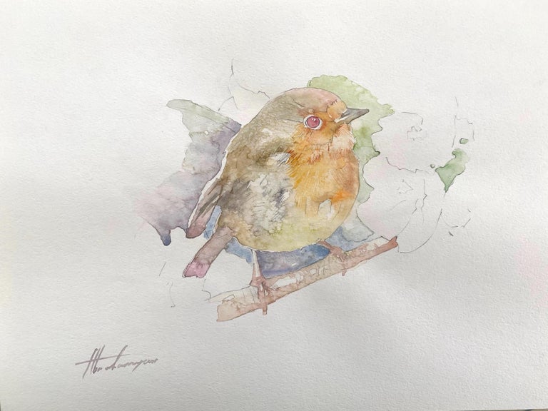 Artyom Abrahamyan - Robin, Watercolor Handmade Painting For Sale at 1stDibs