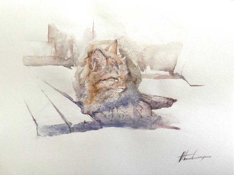 Artyom Abrahamyan - Cat, peinture à l'aquarelle faite à la main ...
