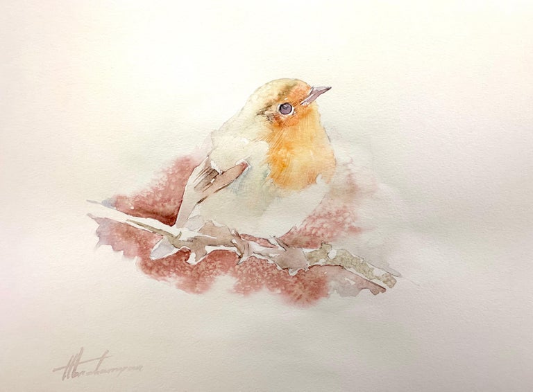 Artyom Abrahamyan - Robin, Watercolor Handmade Painting, One of a Kind ...