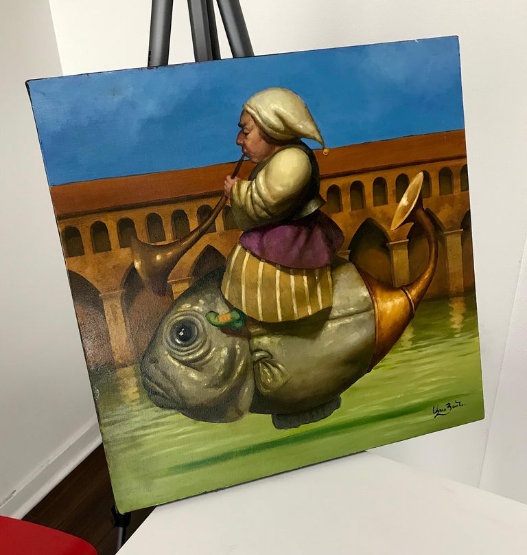 Ashot Yan - Musician and Muse, Figurative Surrealism, Original oil ...