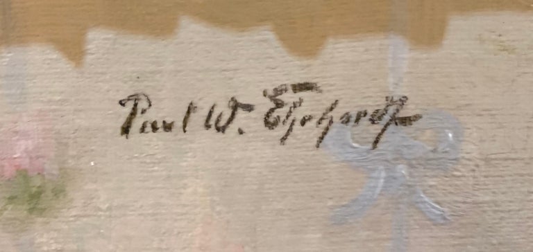 Paul Ehrhardt - Antique Impressionist Oil Painting of a Woman in a White Dress w/ Roses at 1stDibs