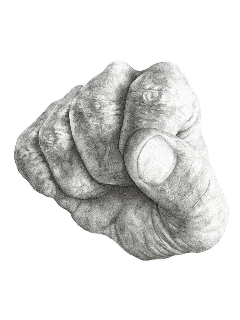 Steve Buduo - Unreal Recollection, ink drawing with detail of hand in a ...