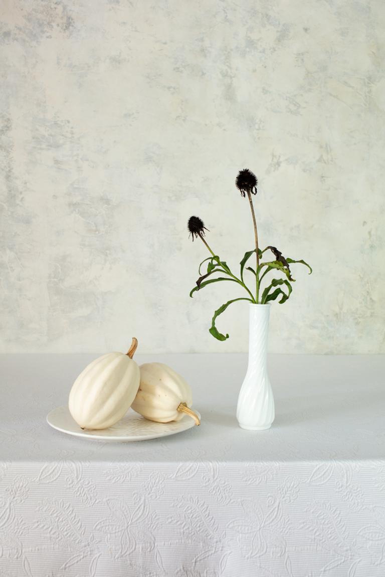 Yelena Strokin - Off White 10 - Still life table setting w/ pumpkins ...