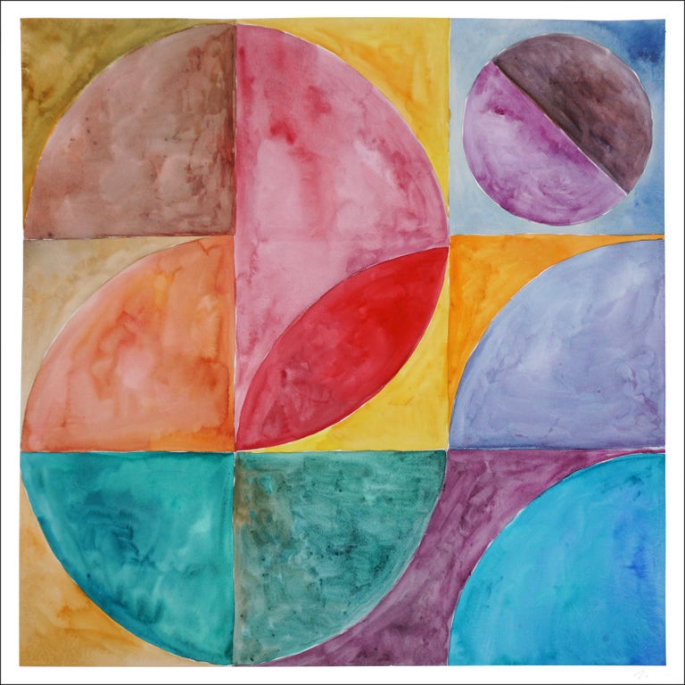 Natalia Roman - Geometric Stained Glass Window, Watery Red, Pink and ...