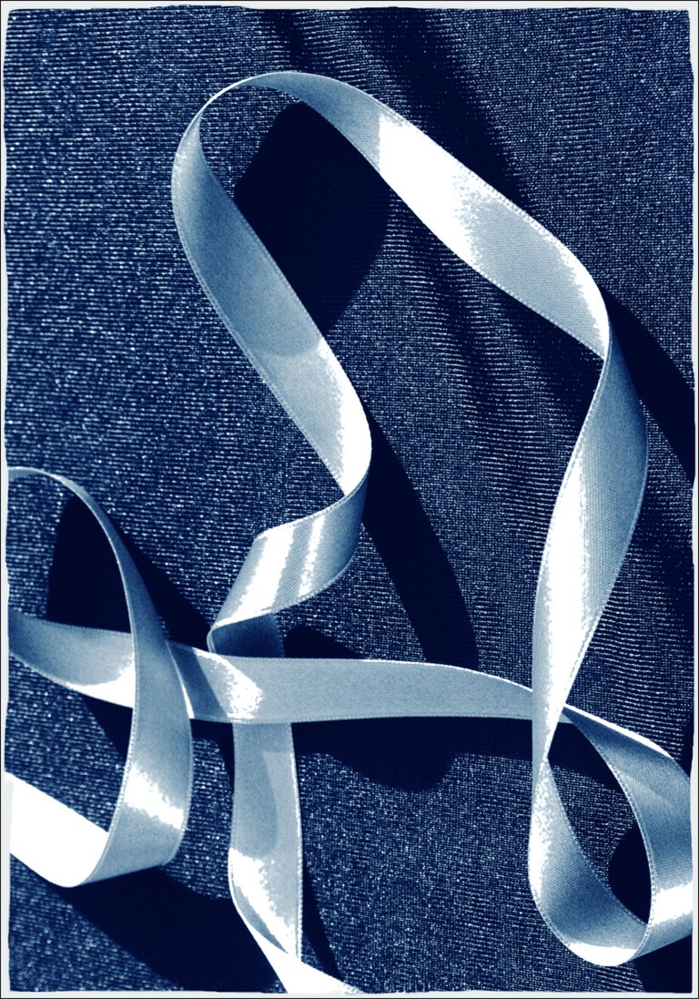 Kind of Cyan - Classic Blue Fabric with White Silk Ribbon, Large ...