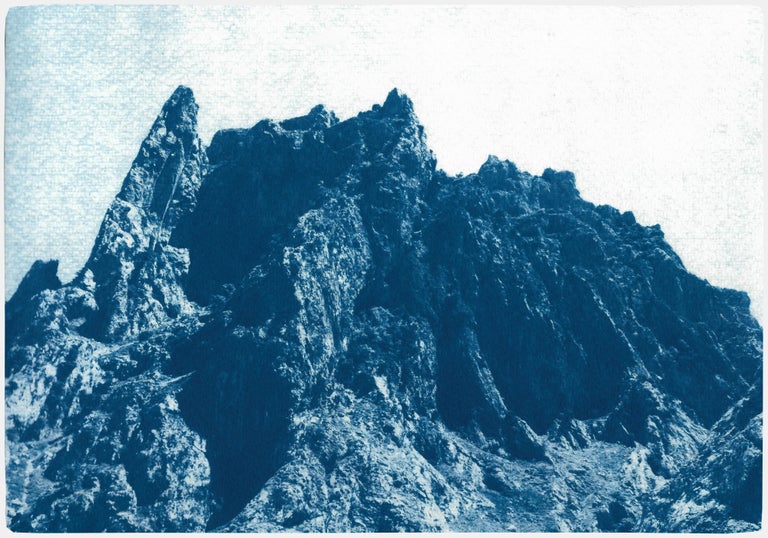 Kind of Cyan - Rocky Desert Mountain in Blue, Detailed Cyanotype on ...
