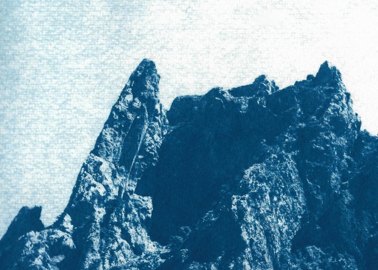 Kind of Cyan - Rocky Desert Mountain in Blue, Detailed Cyanotype on ...