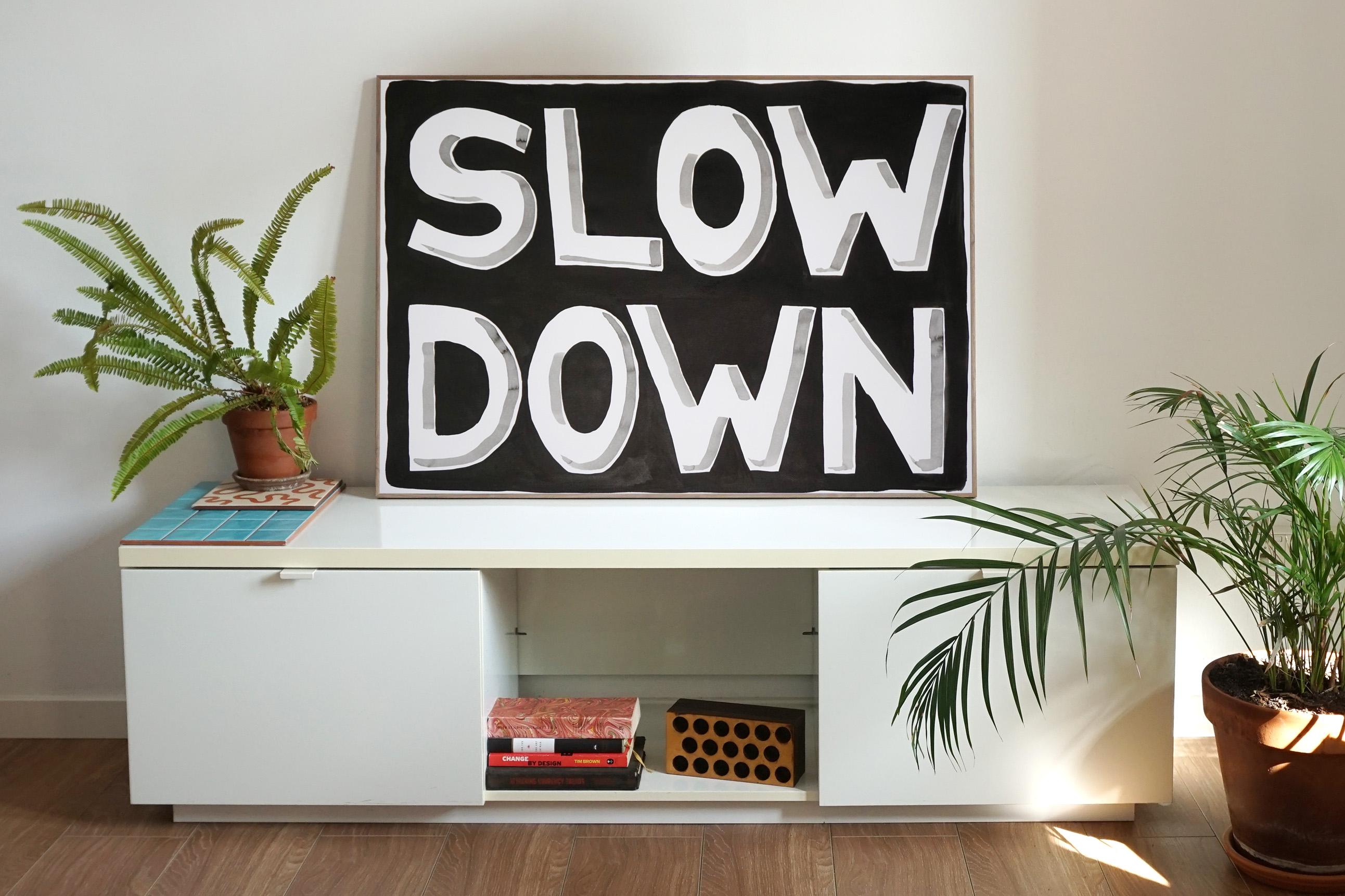 Ryan Rivadeneyra - Slow Down, Black and White Hand Painted Ink on ...