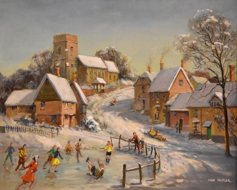 Max Hofler - Oil Painting by Max Hofler "The Frozen Pond" at 1stDibs