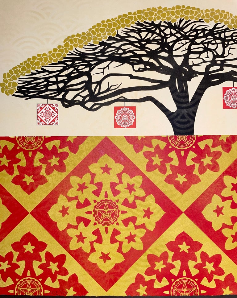 Shepard Fairey - Shepard Fairey Monkey Pod VSE Red and Gold Hand ...