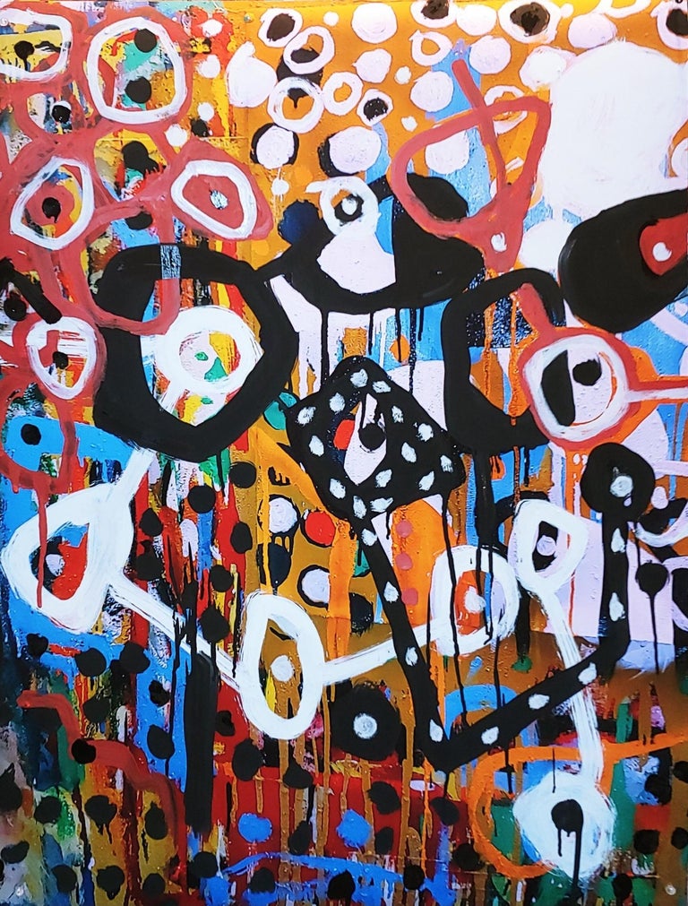 Danny Simmons - Freefall, colorful abstraction Neo- African, oil on ...