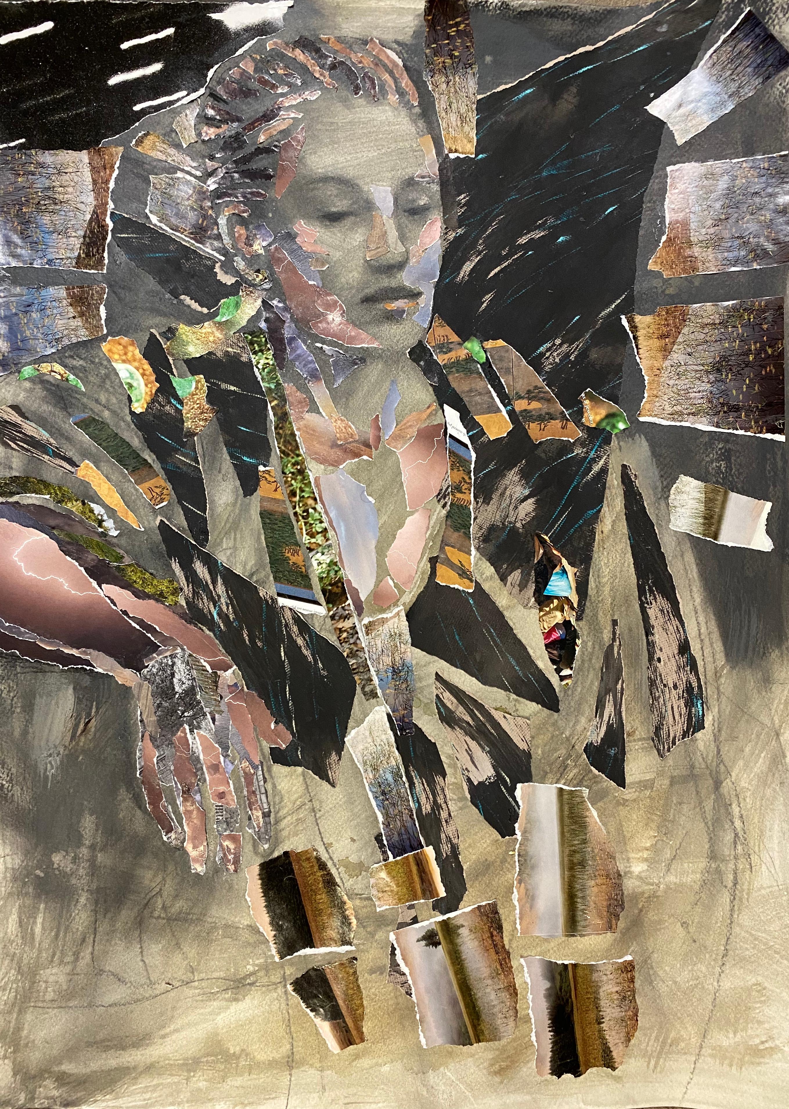 Audrey Anastasi - Aquatic, drawing and collage of female figure in ...