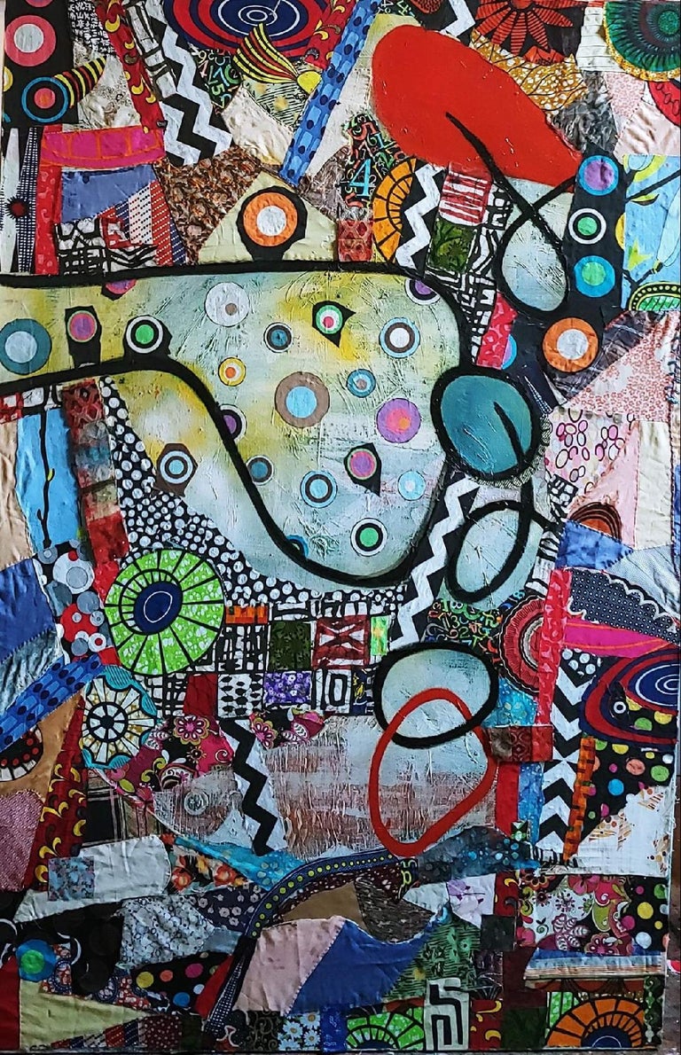 Danny Simmons - Fish Eyed Fool, colorful abstraction Neo- African, oil ...