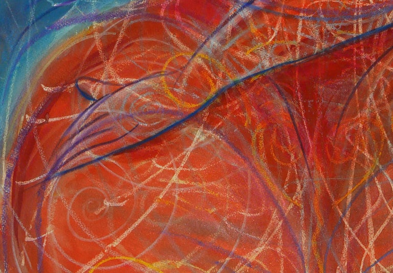 Janet Morgan - Hot Flash, figure, red colors, bright swirling patterns ...