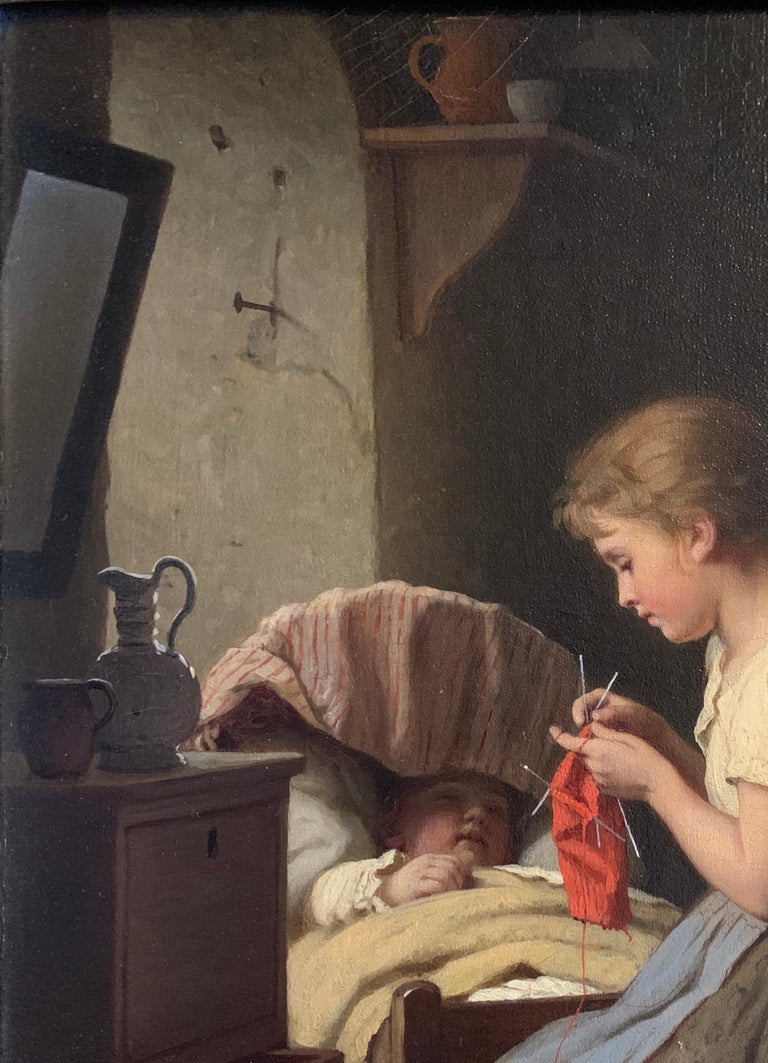 Johann Georg Meyer von Bremen - Sister Knitting with Child, German ...