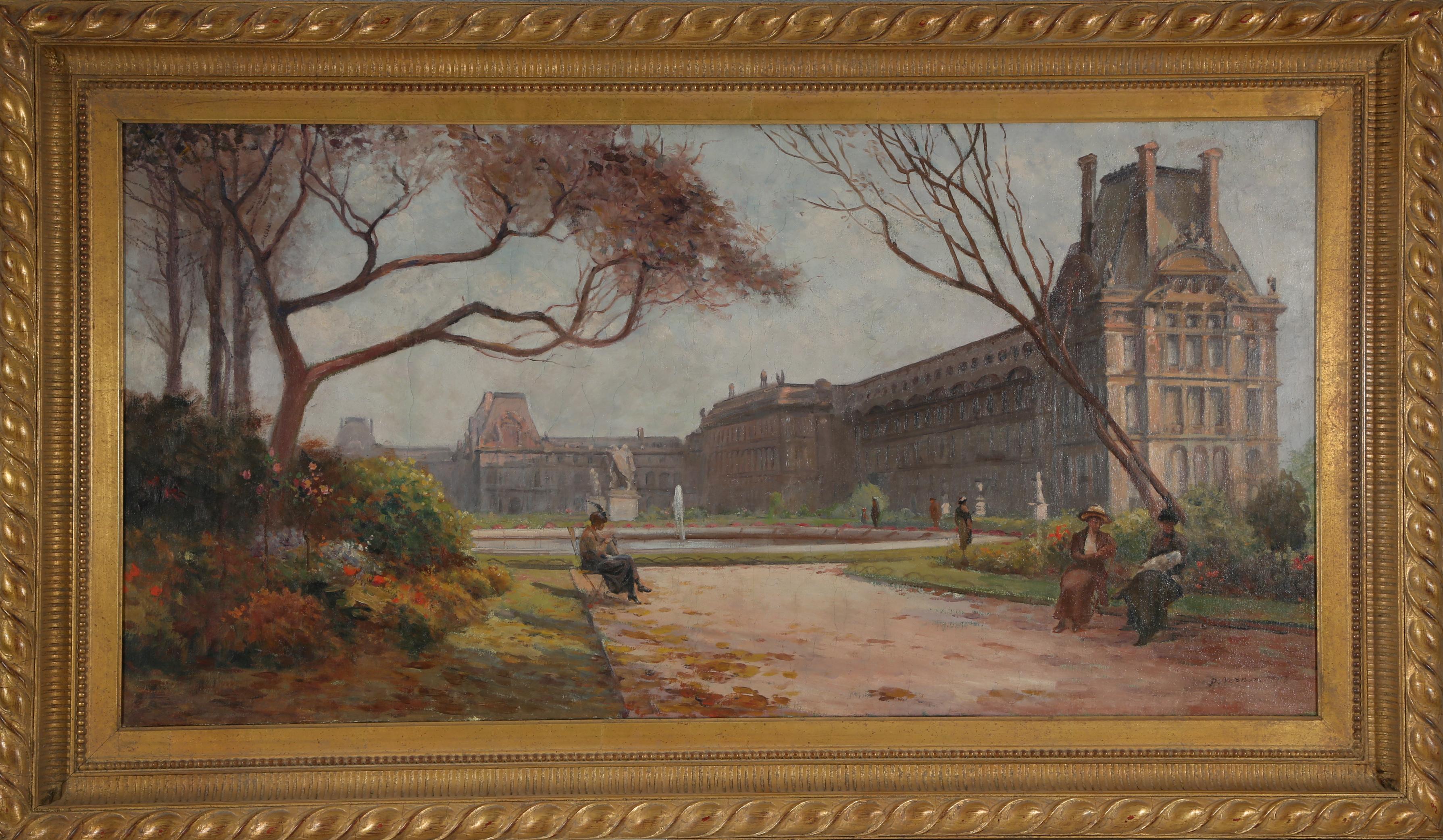 Paul Emile Vernon - Vue du Louvre, 20th Century, Belle Epoque, Oil ...