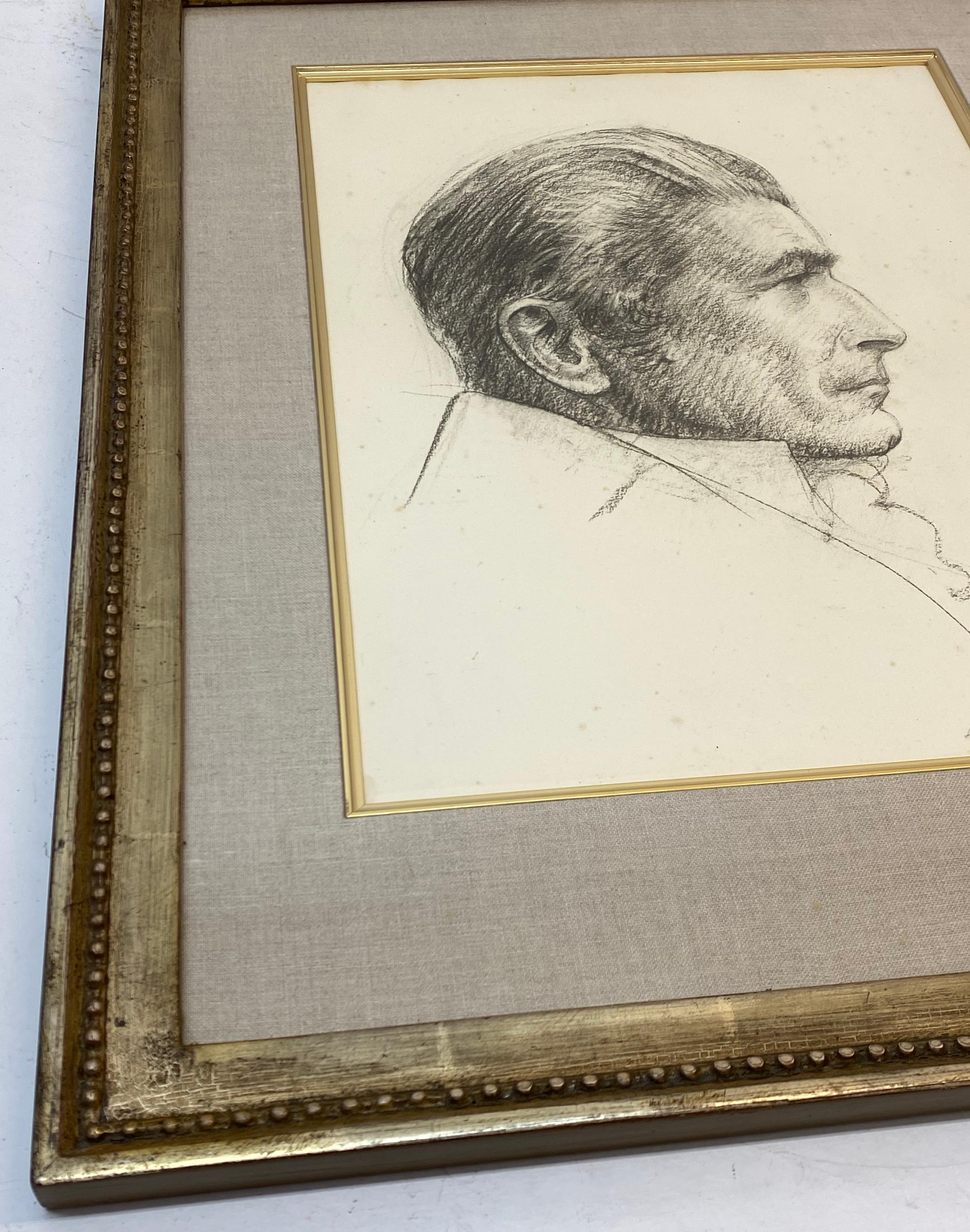 Leon Kroll - Leon Kroll Original Graphite Male Portrait in Profile C ...