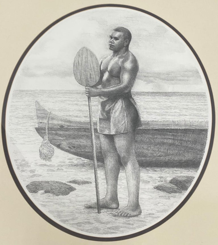 Edwin Kayton - Edwin Kayton "Hawaiian Man" Original Graphite Portrait C ...