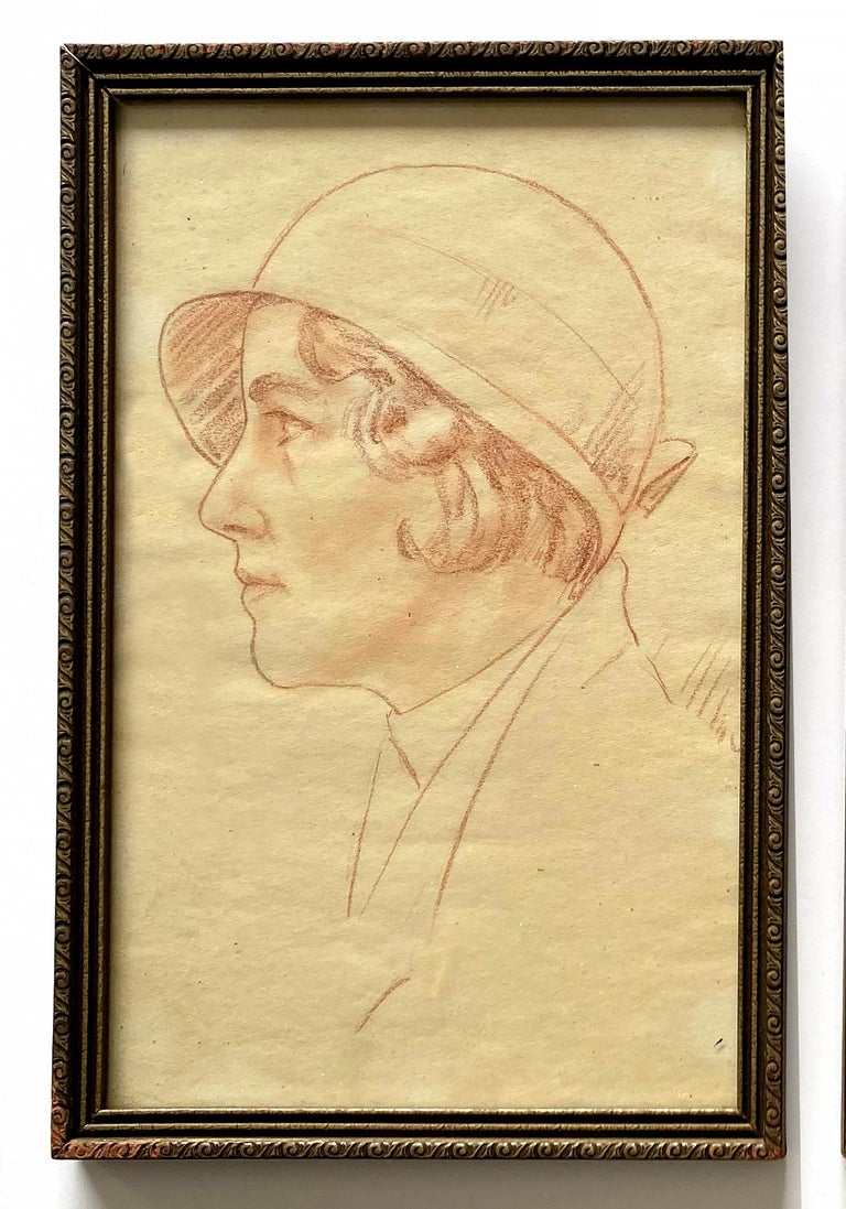 Unknown - Pair of antique portraits women period clothes framed drawing ...