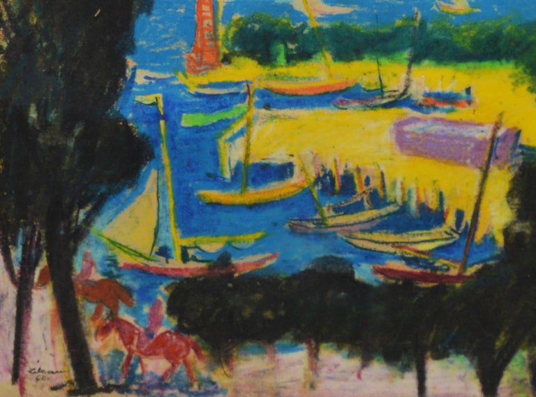 Gustav Likan - Vintage Modernist Tropical Harbor View by Gustav Likan ...