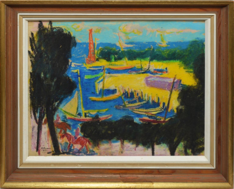 Gustav Likan - Vintage Modernist Tropical Harbor View by Gustav Likan ...