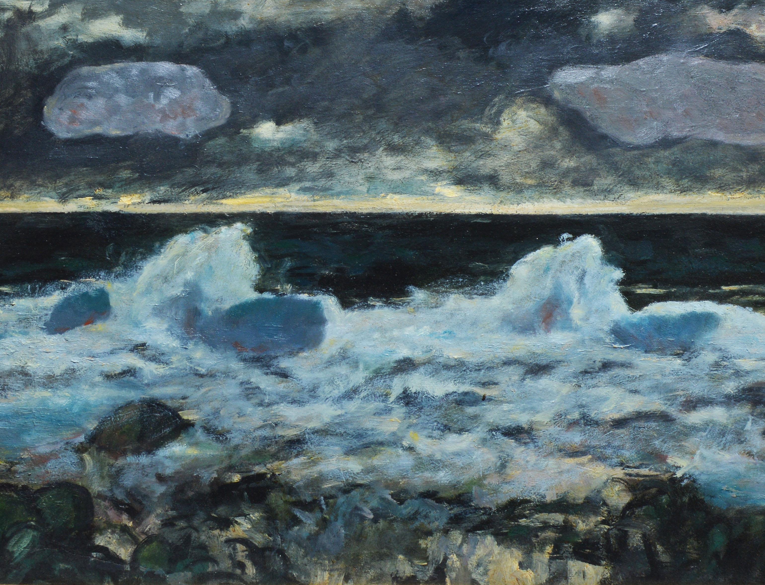 Abbo Ostrowsky - Large Vintage American Modernist Seascape Ocean Oil ...