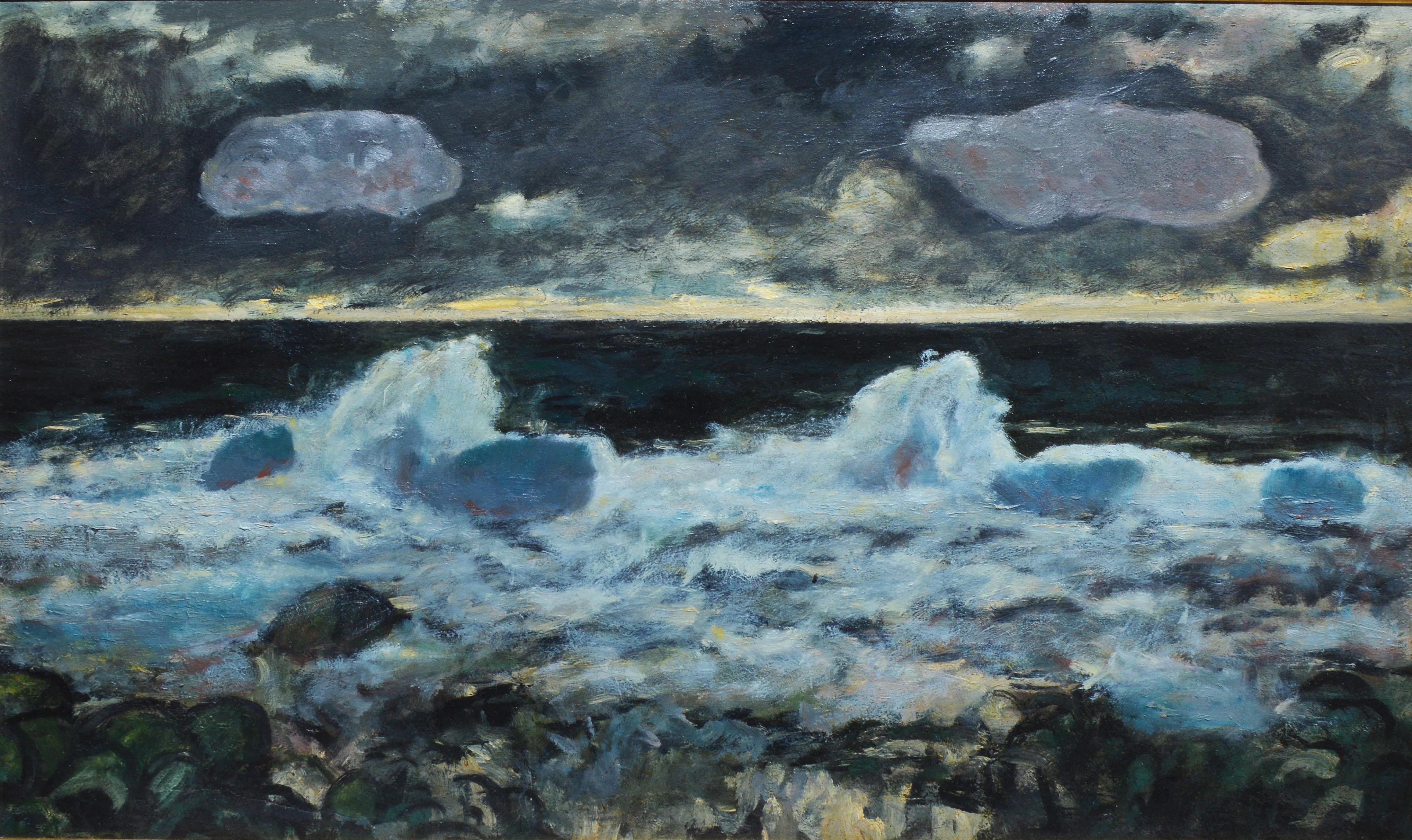 Abbo Ostrowsky - Large Vintage American Modernist Seascape Ocean Oil ...