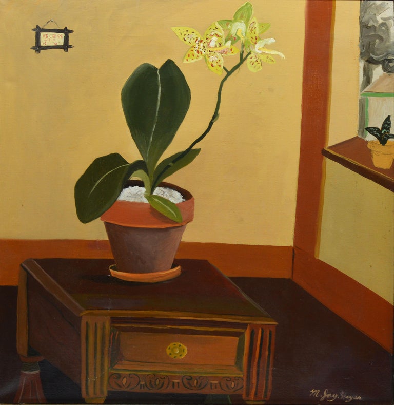 Mark Heyer - Vintage American Modernist Folk Art Orchid Still Life by ...