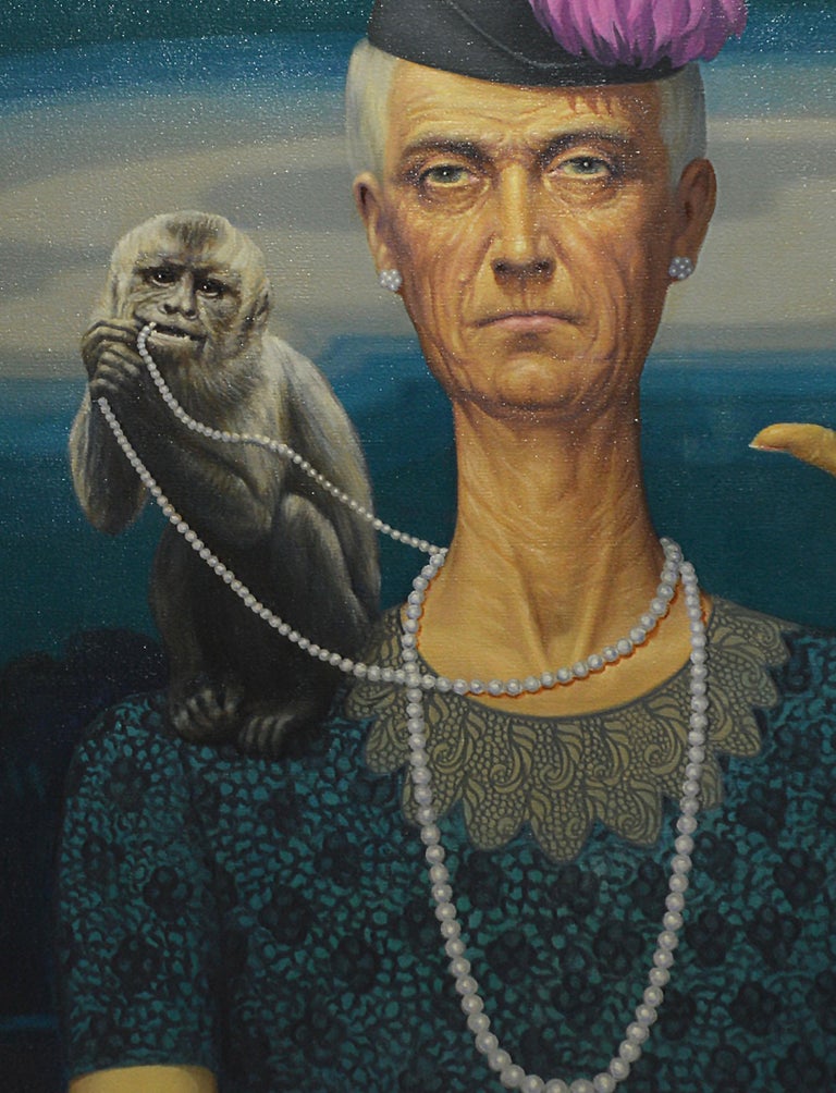 Hue M Poe - Vintage American Surrealist Portrait with Monkey by Hugh M ...