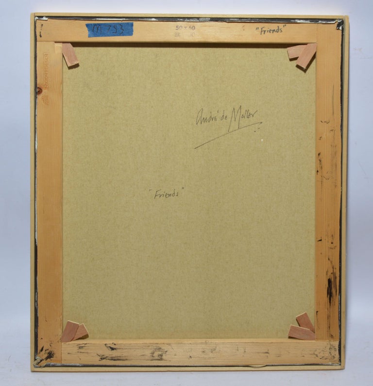 André de Moller - "Friends" Vintage Interior Oil Painting with a Dog ...