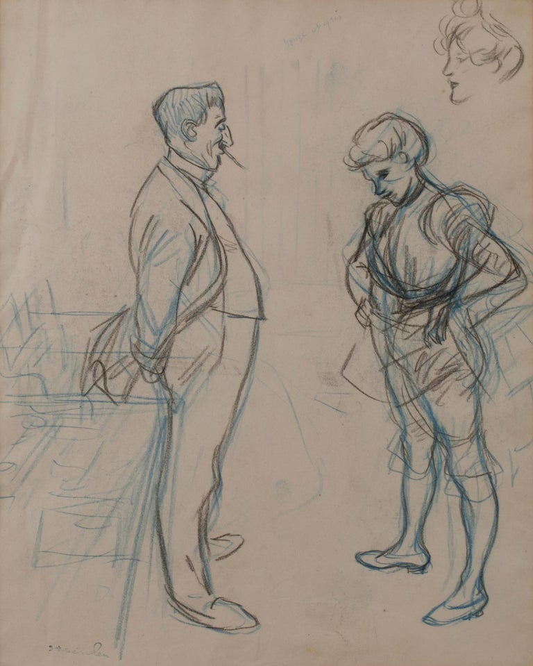 Théophile Alexandre Steinlen - Double sided crayon drawing in colors ...