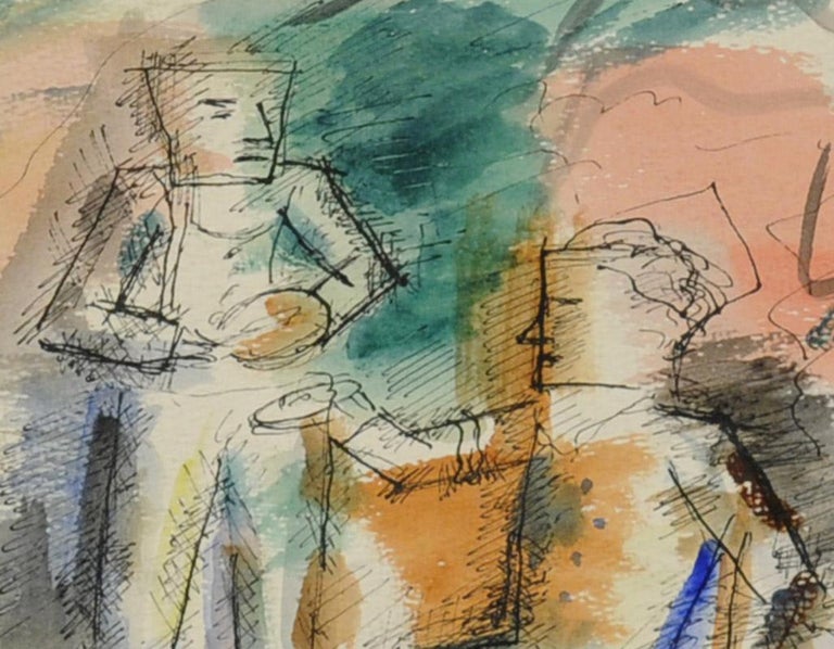 Louis Schanker - Interior Scene with Figures For Sale at 1stDibs