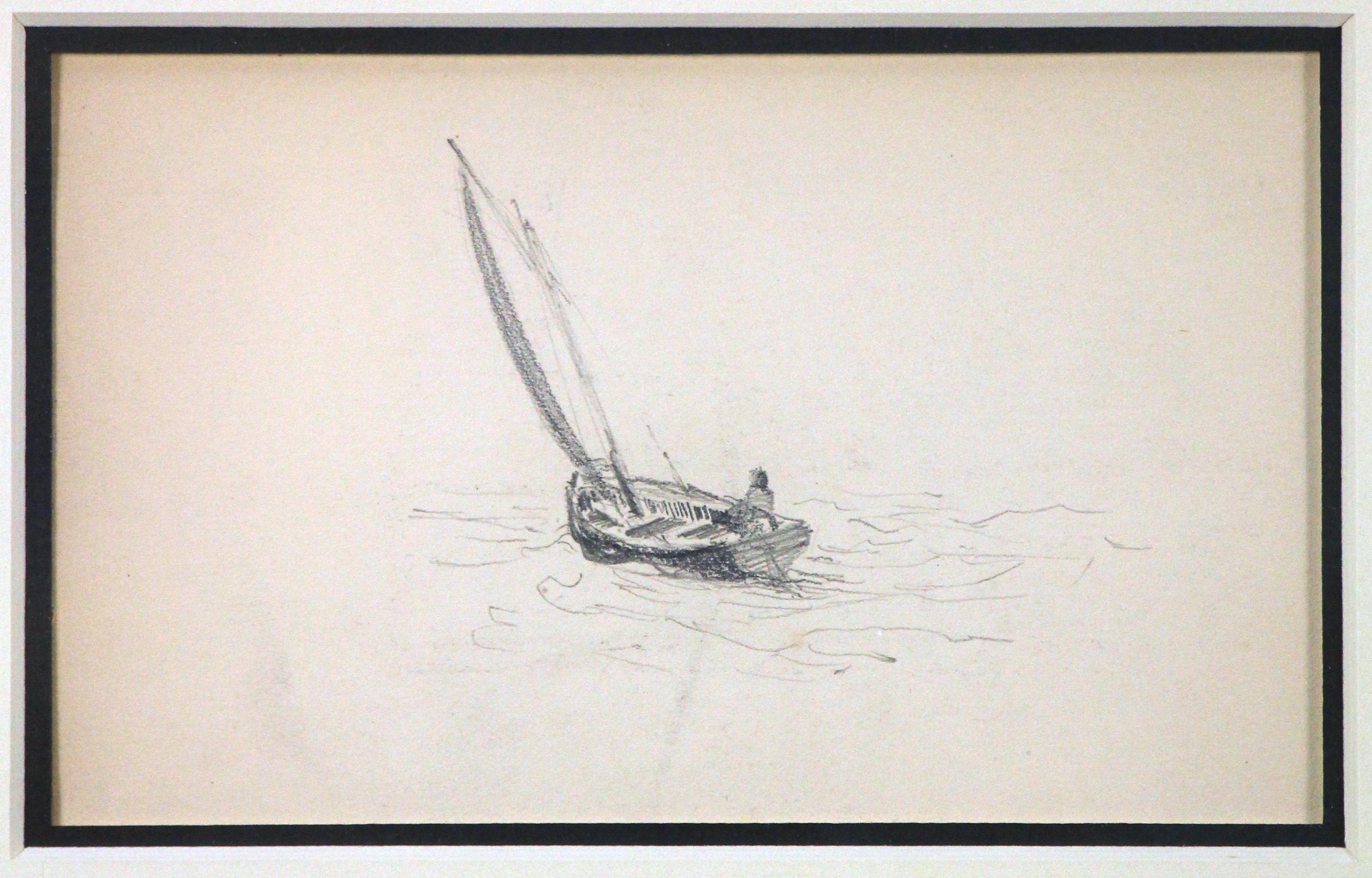Henry Bayley Snell - Two Sailboats, American Impressionist, Pencil ...