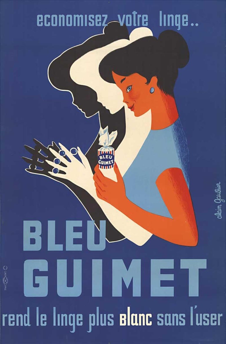 Alain Gauthier - Bleu Guimet original vintage French poster at 1stDibs