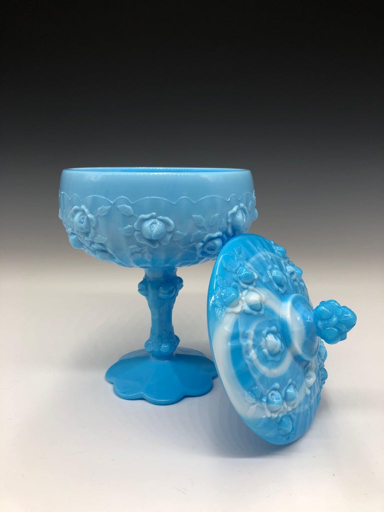 Unknown - Vintage Fenton Blue and White Slag Glass Cabbage Rose Compote ...