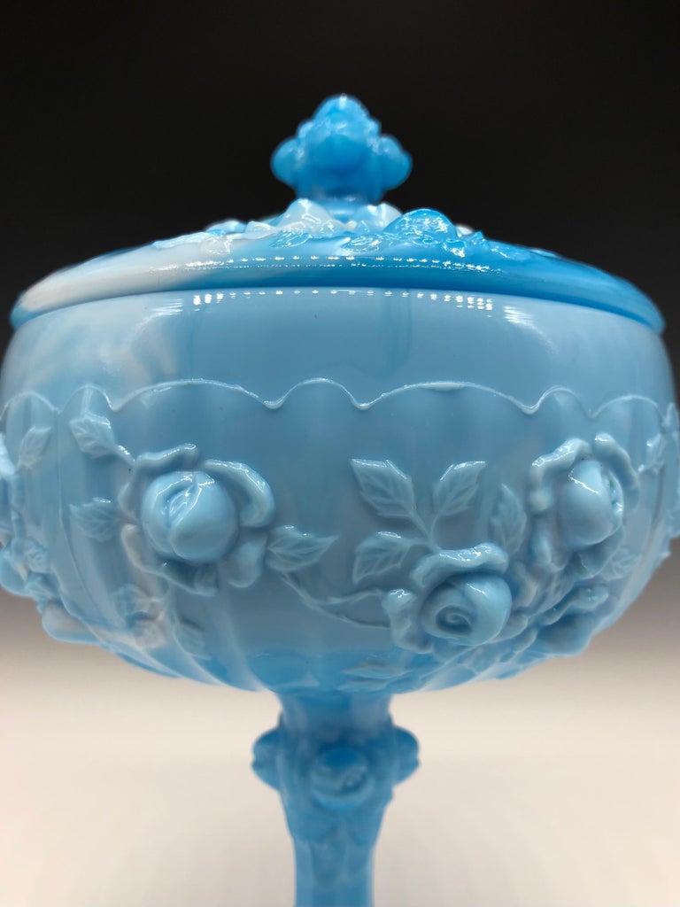 Unknown - Vintage Fenton Blue and White Slag Glass Cabbage Rose Compote ...