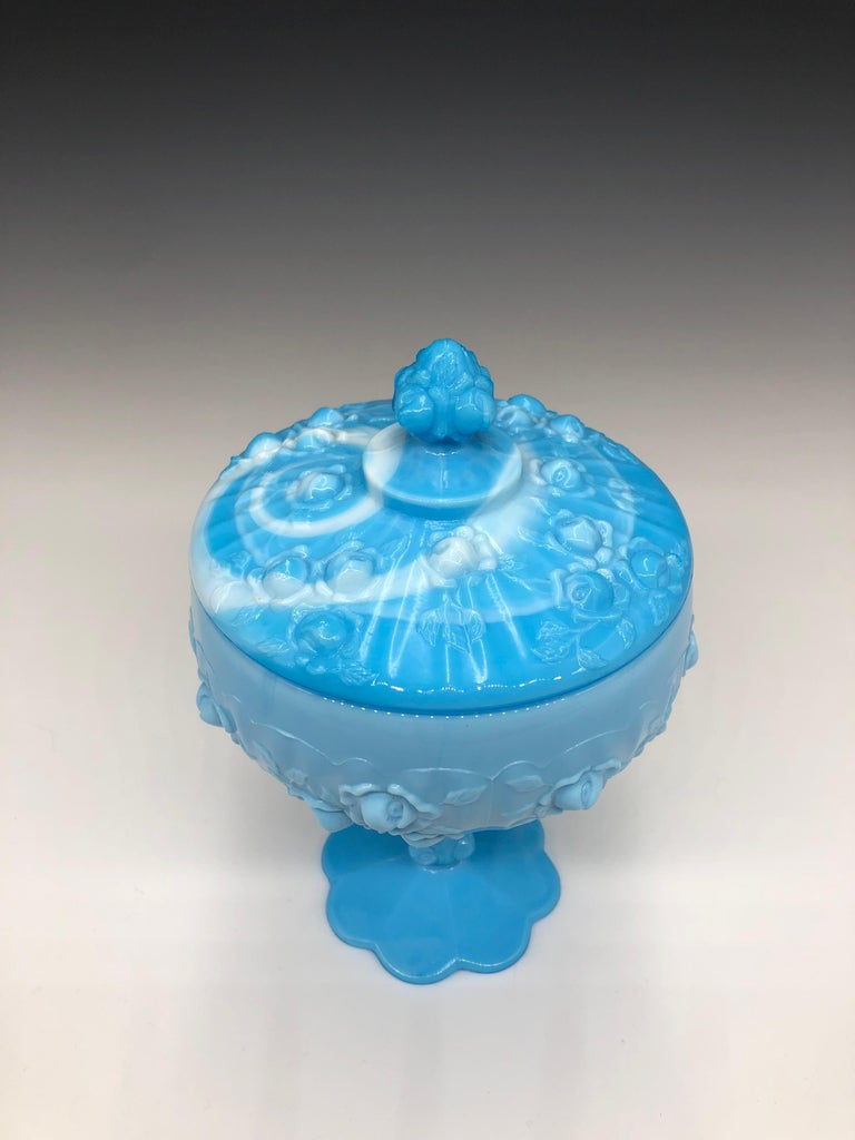 Unknown - Vintage Fenton Blue and White Slag Glass Cabbage Rose Compote ...