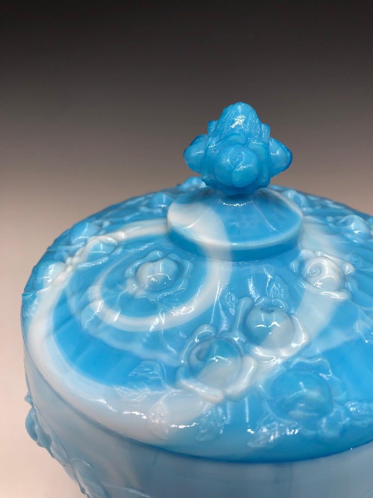 Unknown - Vintage Fenton Blue and White Slag Glass Cabbage Rose Compote ...