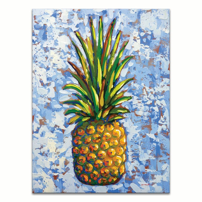 Sarah LaPierre - 'Pineapple Terra Blue' Canvas Original Coastal ...
