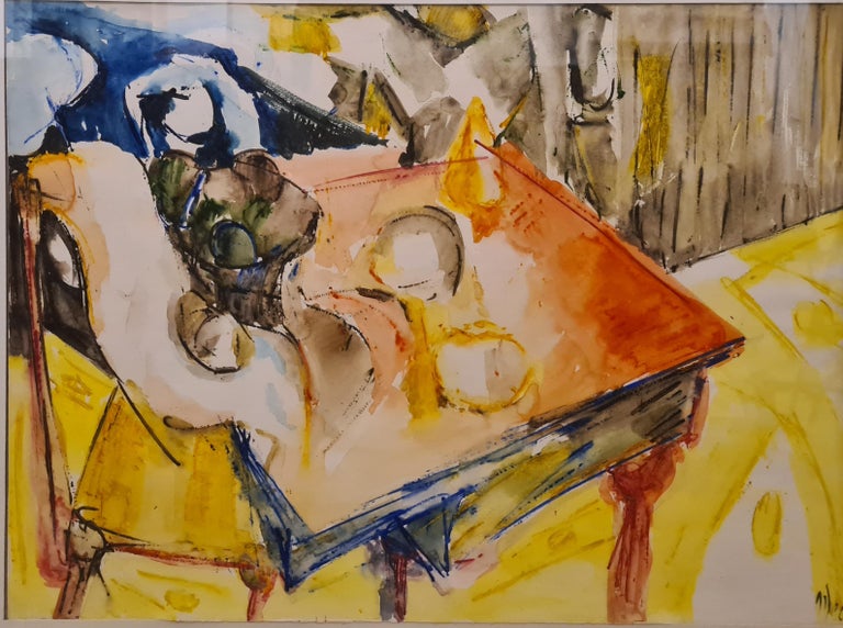 Roger Decaux – Großes Aquarell einer Tischlandschaft aus der Mitte des ...
