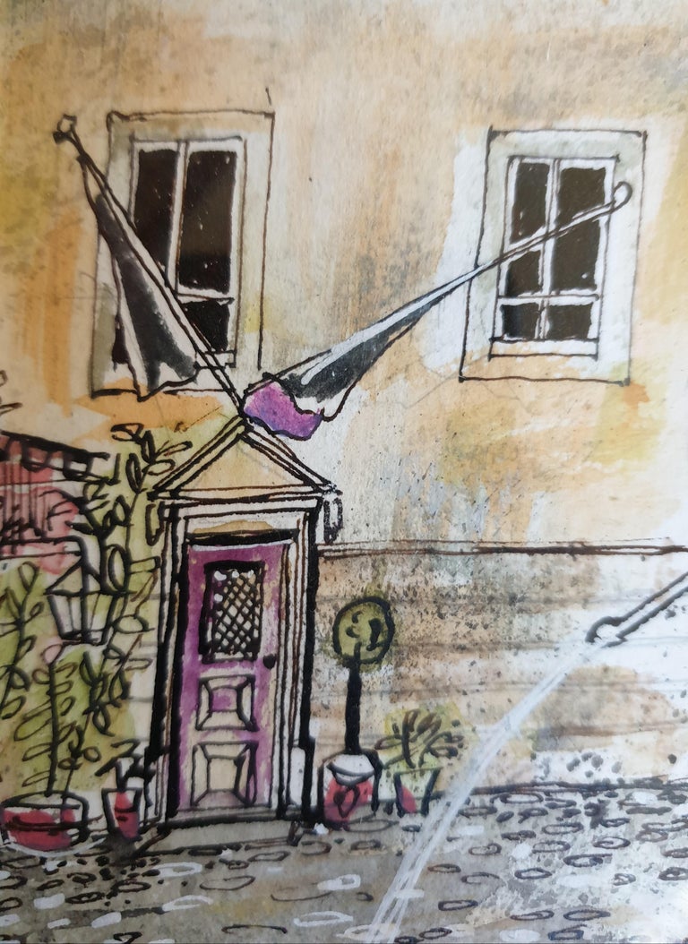 Richard Swallow - Ink and Watercolour of a Fountain in Cotignac ...