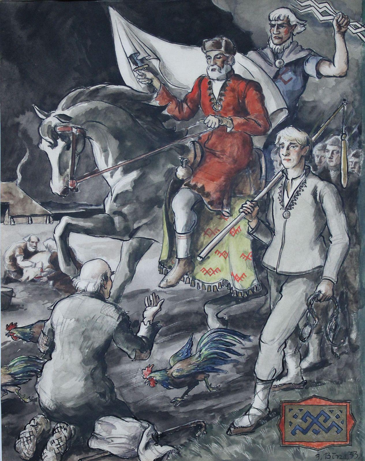 Zvi Livni - Modernist Israeli Judaica Simchat Torah Watercolor Painting ...