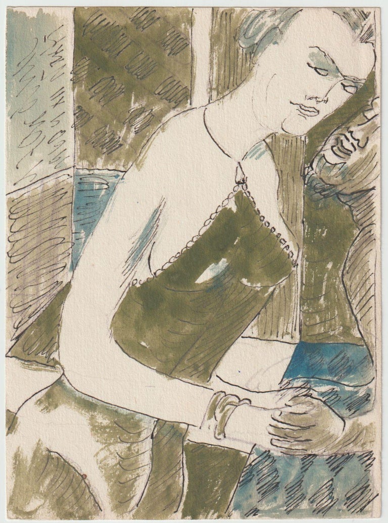 Adolfs Zardins - Kiss at night. Paper, mixed media, 14x10, 3 cm For Sale at 1stDibs