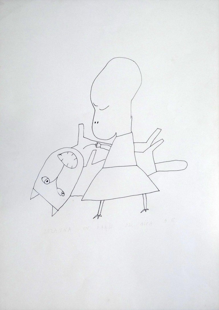 Aija Zarina - Suzanne et le chat. 1990. Papier, encre, 69 x49 cm En ...