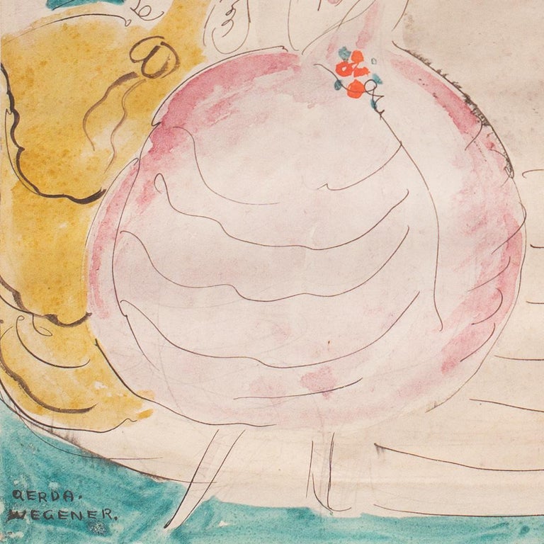 Gerda Wegener - Romantic Scene With Elegant Women, Watercolor Gerda ...