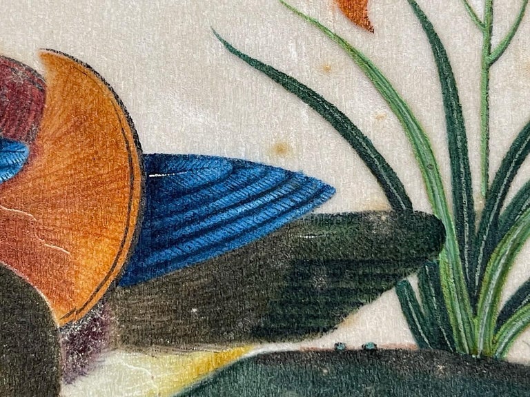 Two Mandarin Ducks, Circle of Sunqua, Gouache on Pith Paper, Qing ...